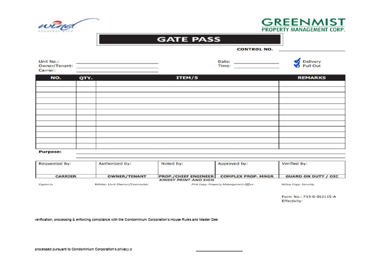 Blank Gate Pass Form | PDF