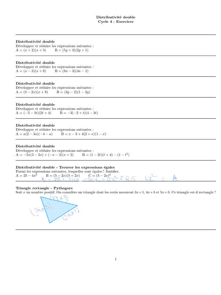 Exercices de distributivité double en maths | PDF | Géométrie ...