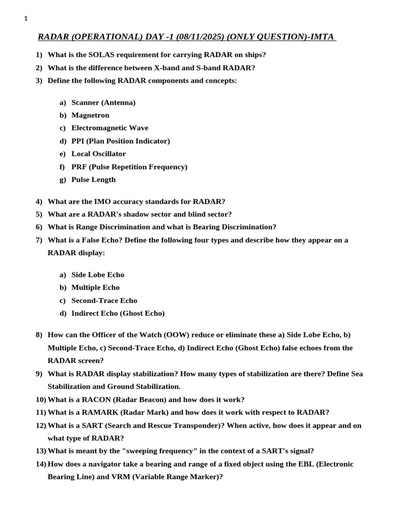 Radar (O) Day-1 (Question-Imta) | PDF
