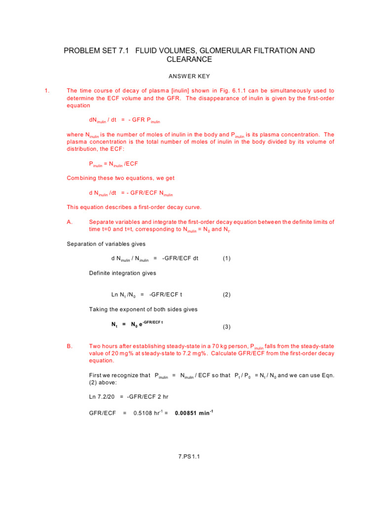 Unit 7 Ps1 Fluid Volumes and Glomerular Filtration Answer Key | PDF ...