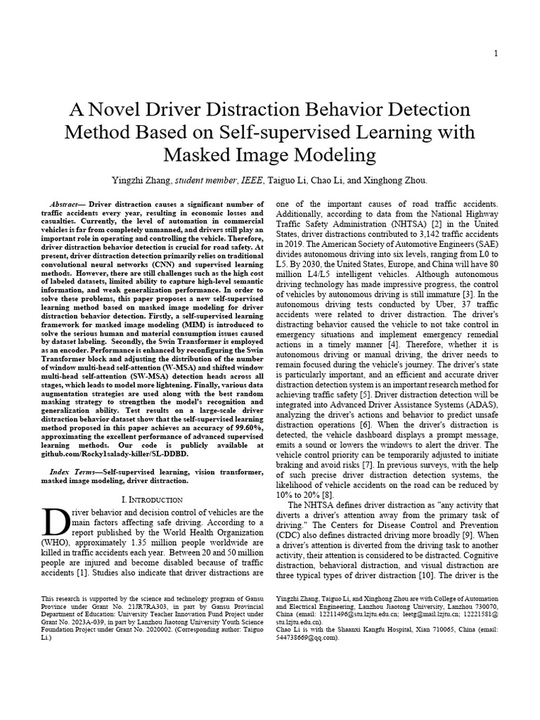 Driver Distraction Detection via Self-Supervised Learning | PDF | Data ...