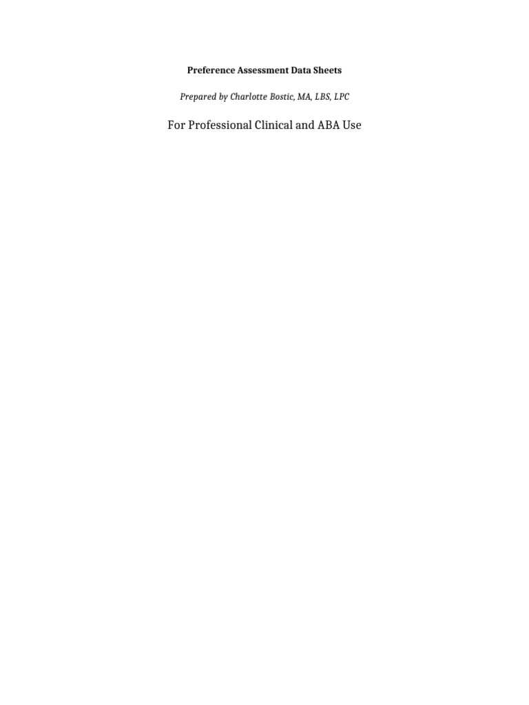Preference Assessment Data Sheets Charlotte Bostic | PDF