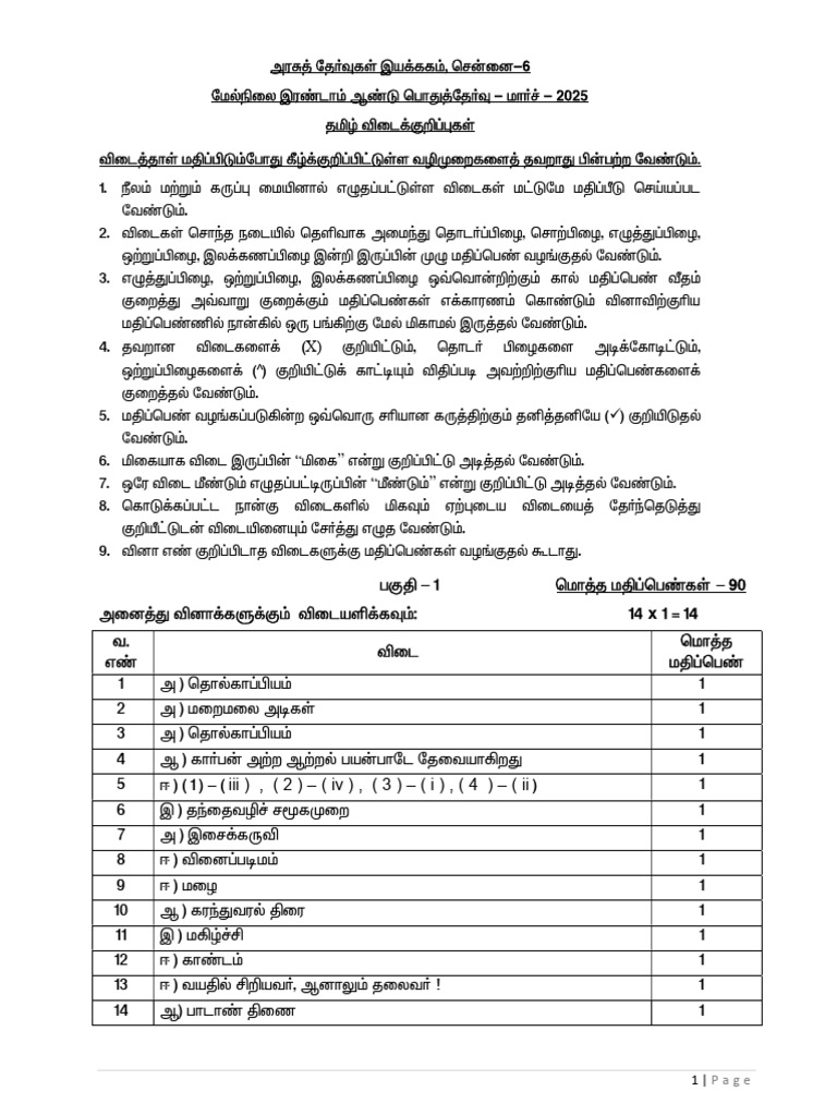 Tamil Official Answer Keys | PDF