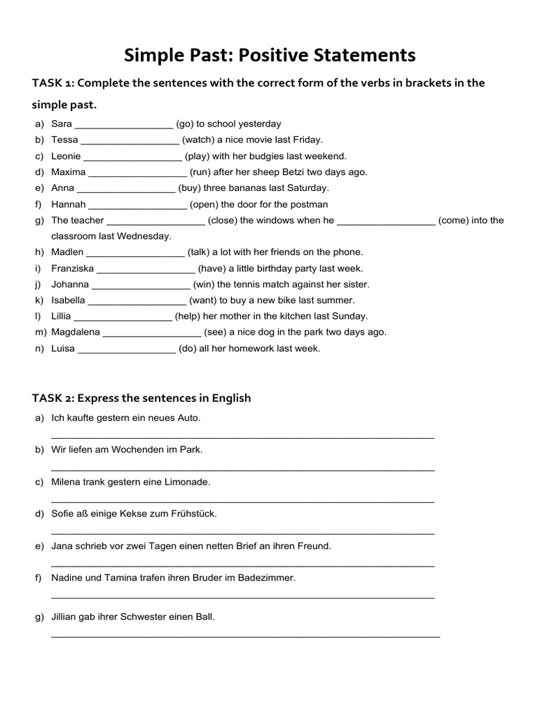 Simple Past Positive Statements Exercise | PDF | Syntax