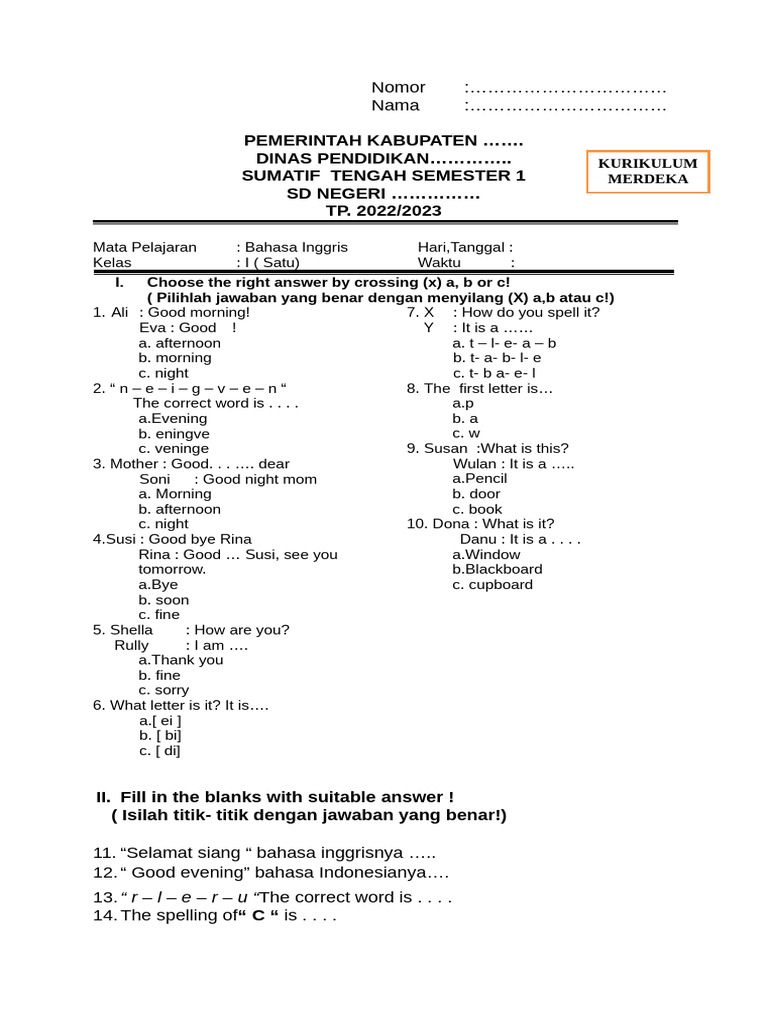 English Midterm Exam for Grade 1 | PDF | Chess Theory | Chess