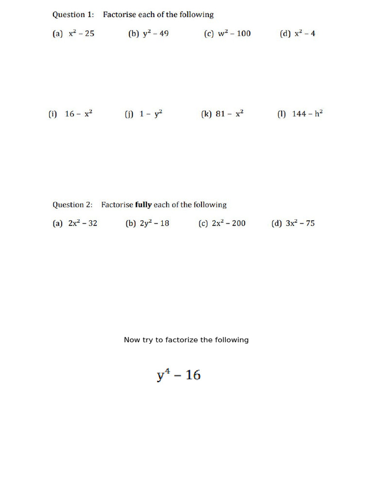 Grade 9B-Difference of Two Squares | PDF