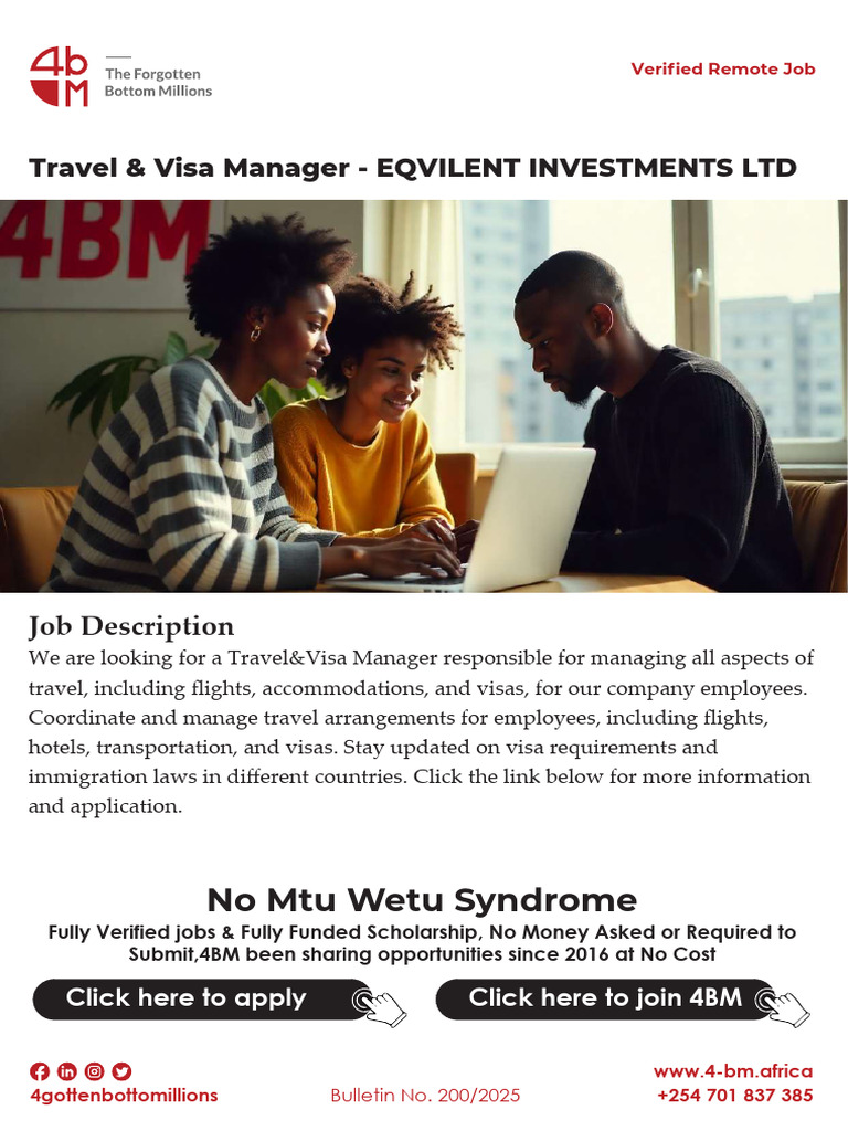 4BM Verified Remote Job - Travel & Visa Manager | PDF