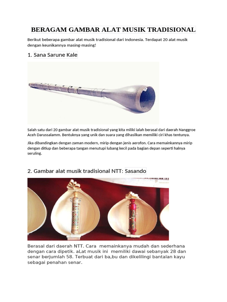 TUGAS Gambar Alat Musik Tradisional | PDF
