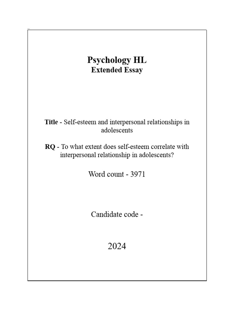 Psychology EE | PDF | Self Esteem | Adolescence