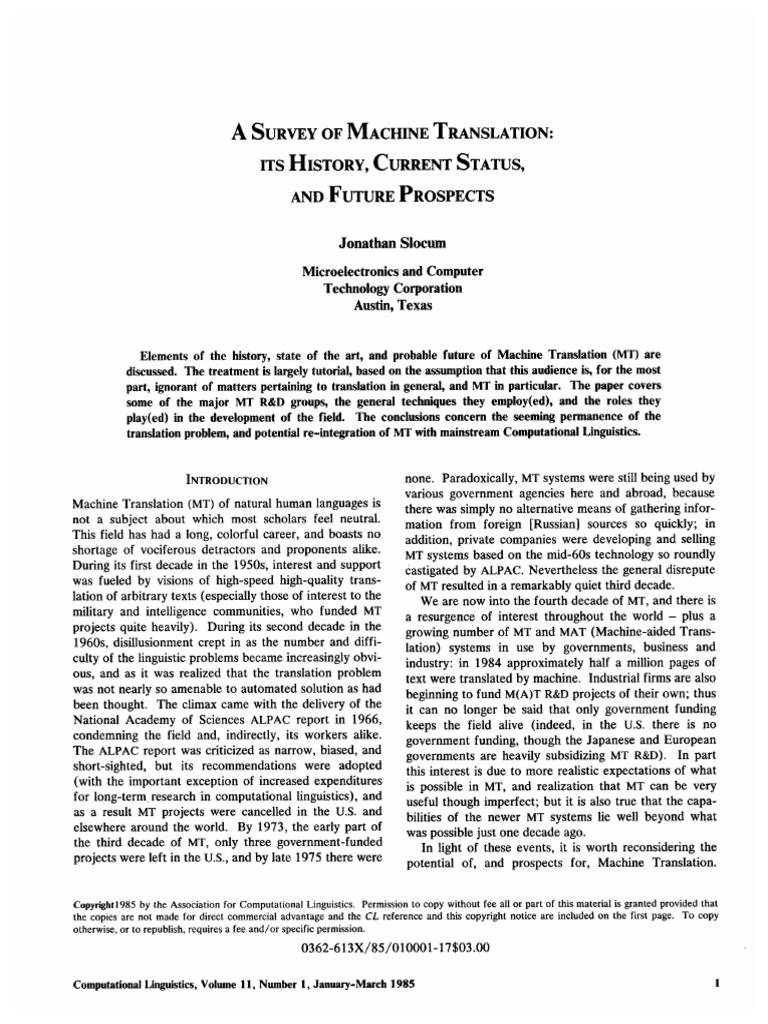 Machine Translation: History and Future | PDF | Translations | Linguistics