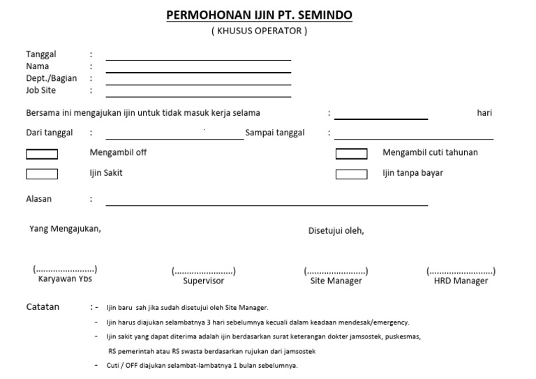 Permohonan Ijin Kerja Karyawan PT. Semindo | PDF