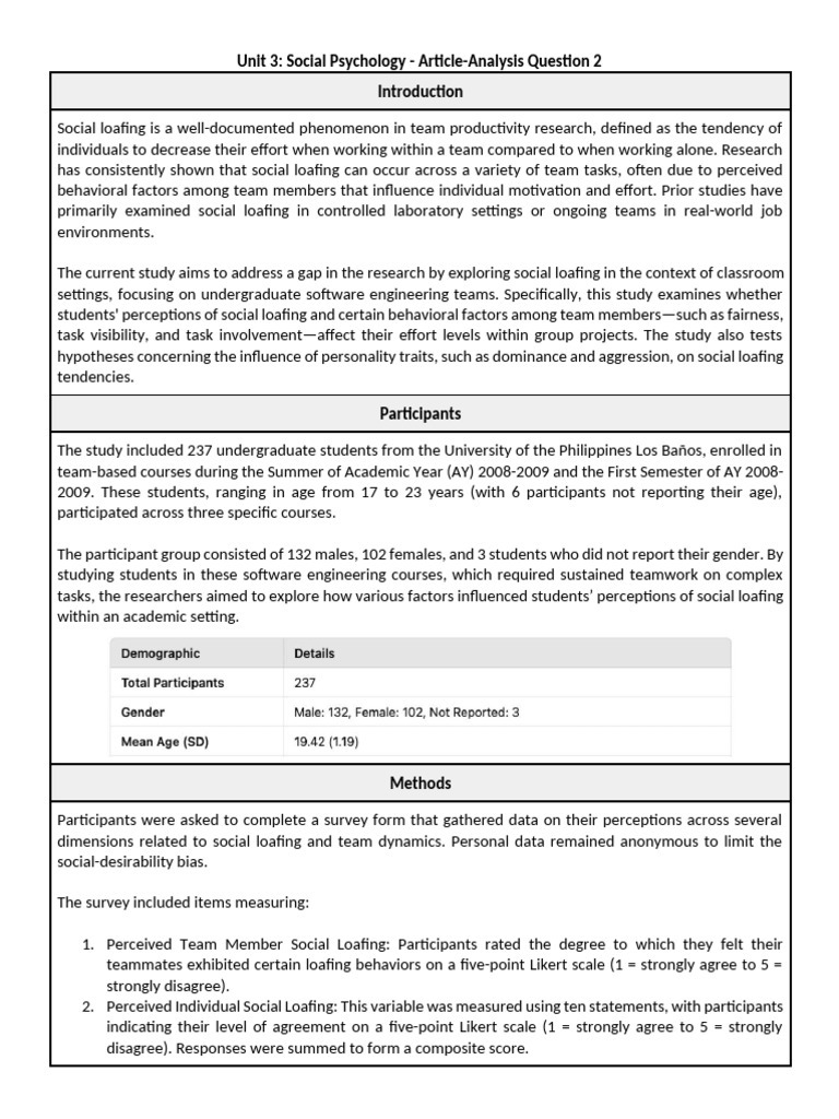 Social Loafing in Engineering Teams | PDF | Likert Scale | Social ...