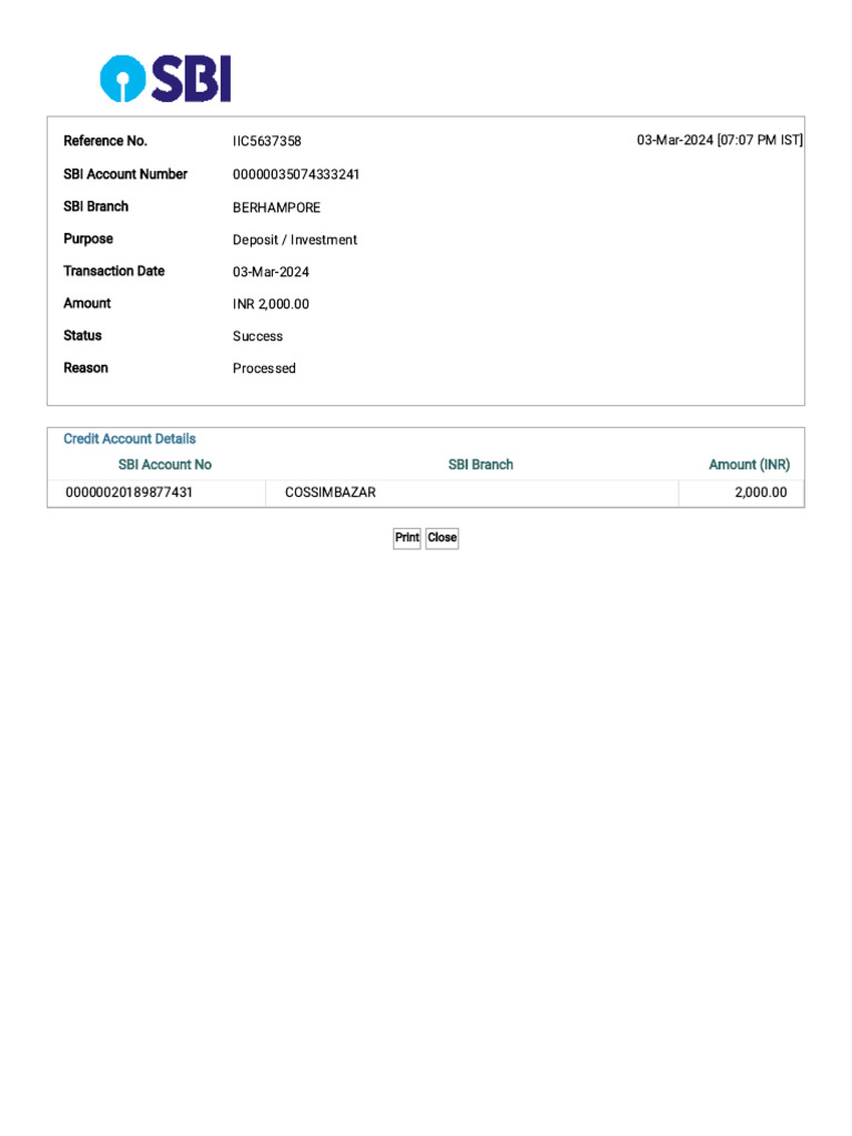 SBI Deposit Transaction Details | PDF
