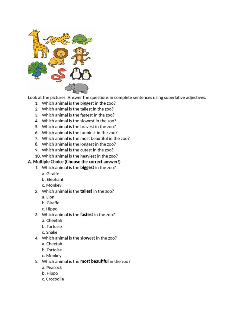 Zoo Animal Superlatives Activity | PDF | Zoo