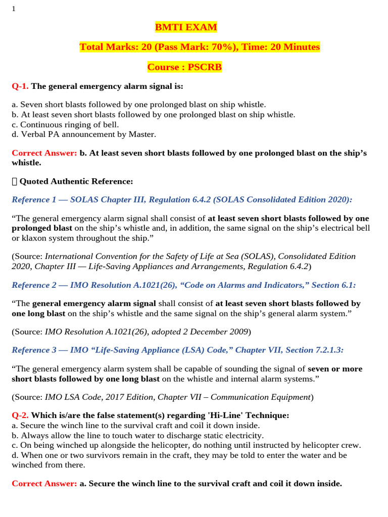 BMTI Exam: PSCRB Safety Regulations | PDF | Water Transport