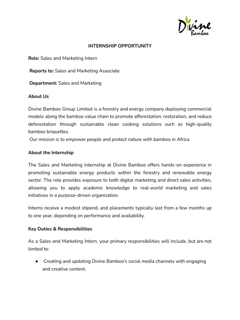 Sales and Marketing Intern Advert (2) | PDF | Internship | Job Hunting