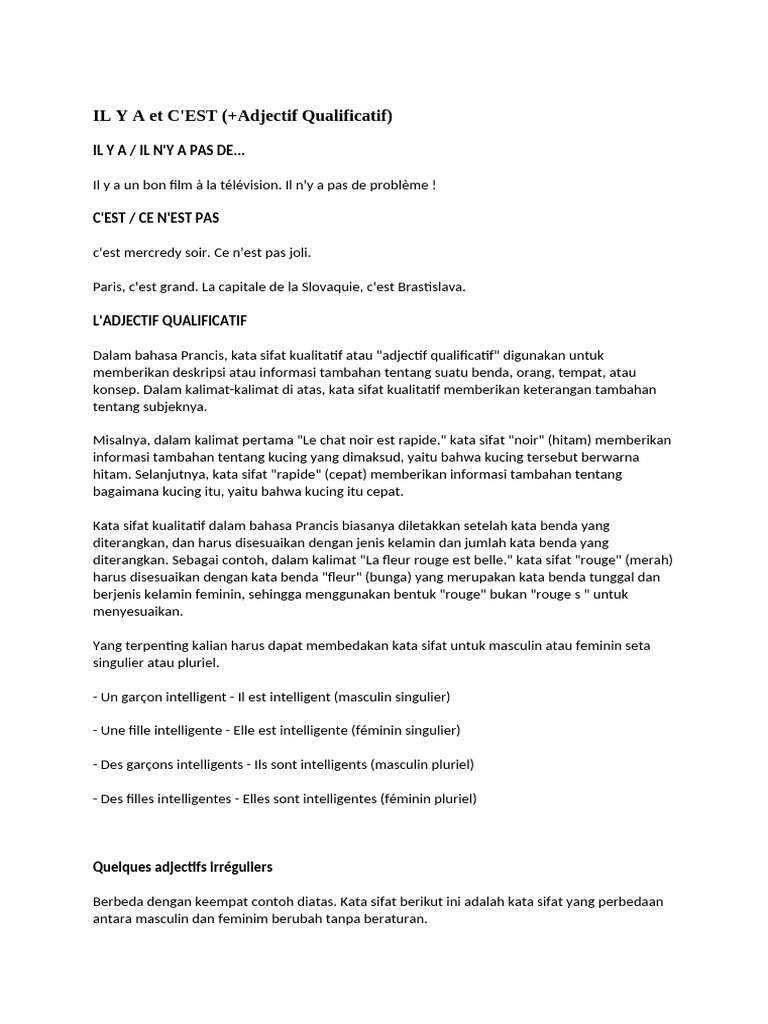 IL Y A Et C'EST (+adjectif Qualificatif) : Ilya/Iln'Yapasde.. | PDF