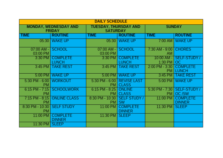 Daily Schedule | PDF