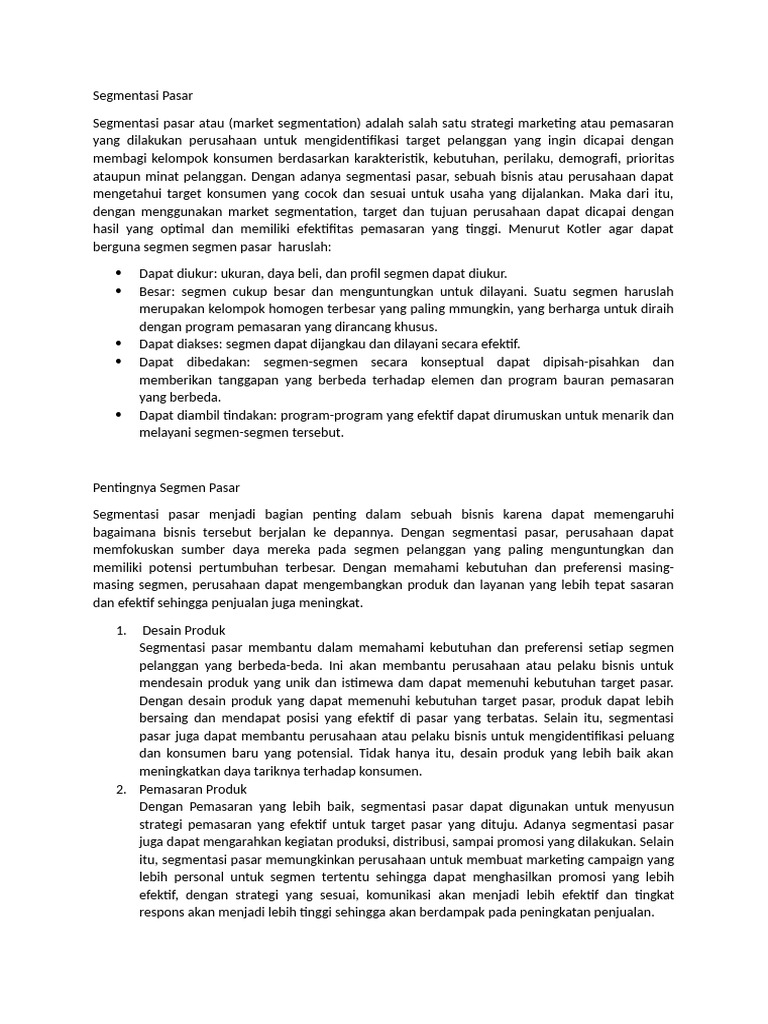 Pentingnya Segmentasi Pasar untuk Bisnis | PDF