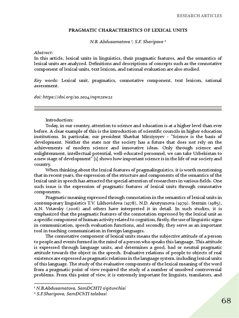 Pragmatic Features of Lexical Units | PDF | Semantics | Lexicon