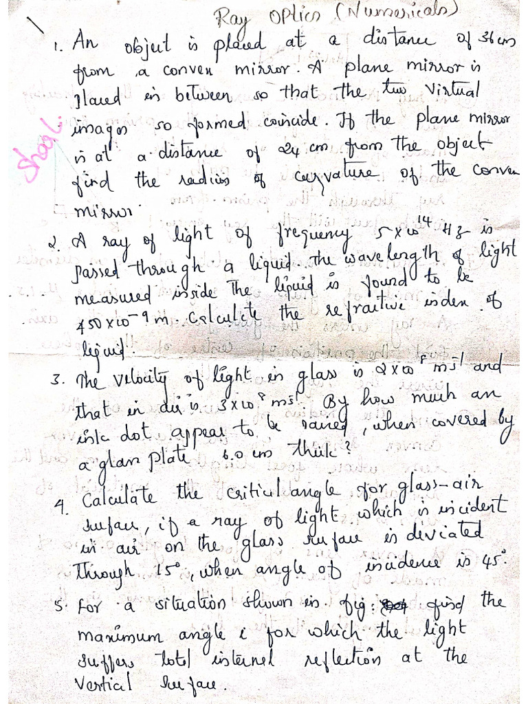 Worksheet On Ray Optics With Answers | PDF