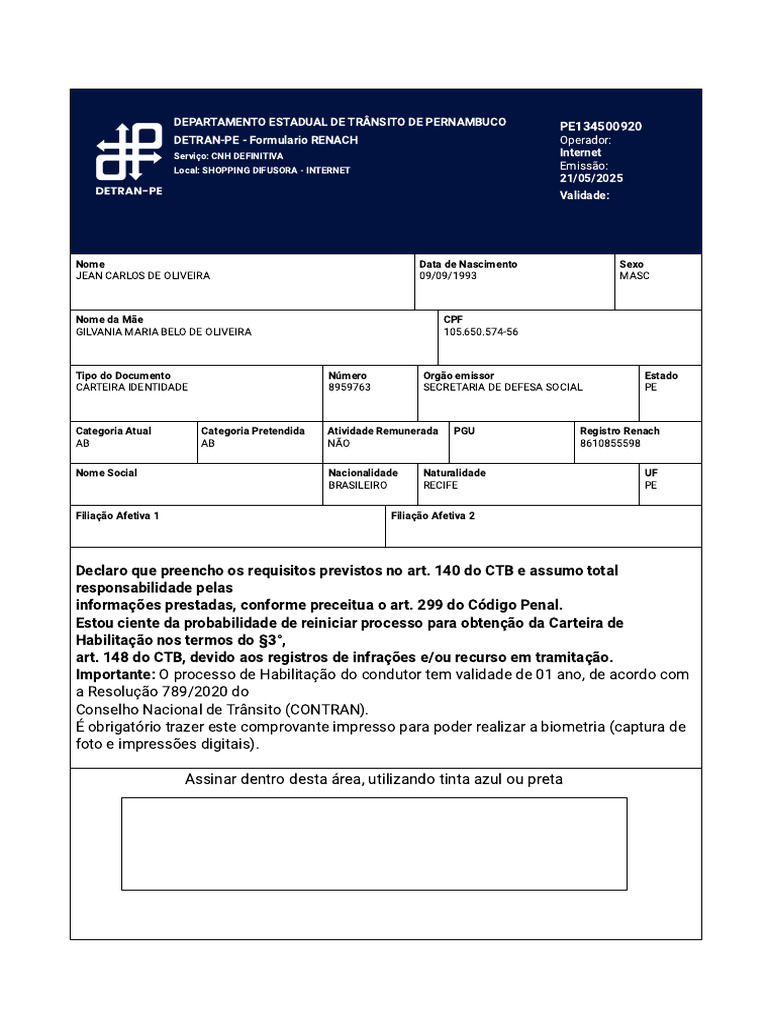 Formulario Renach | PDF