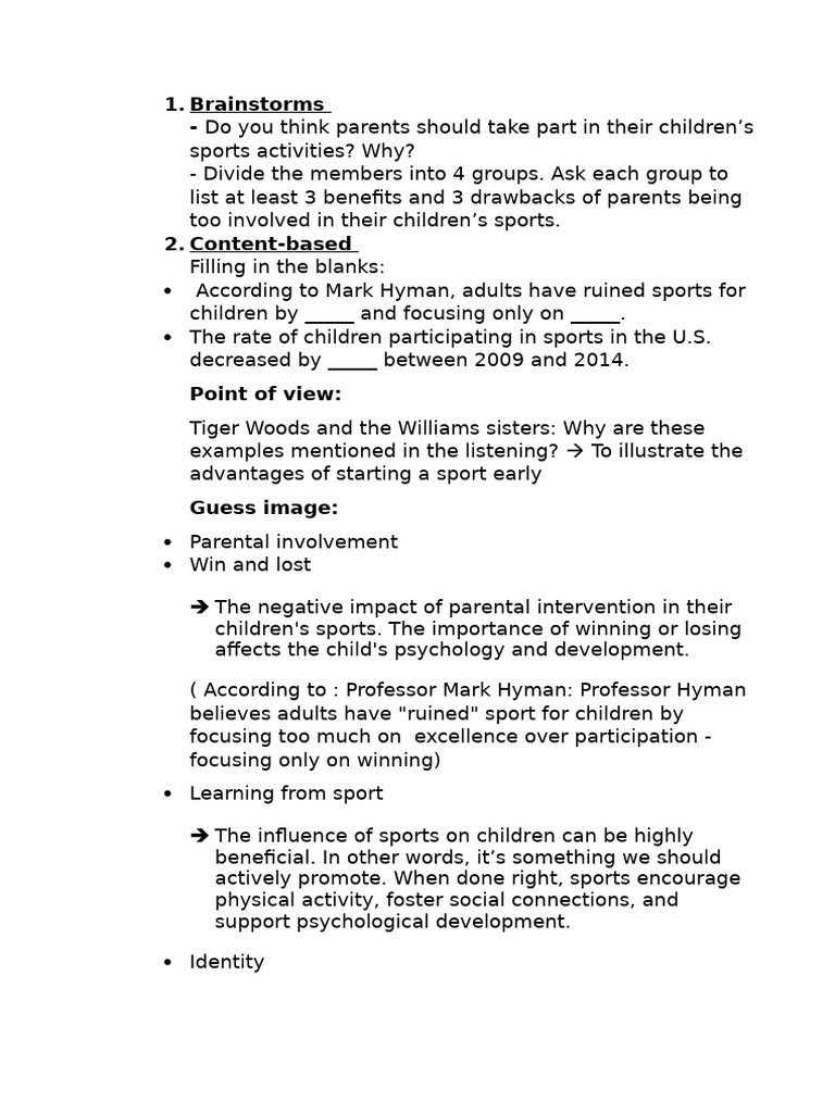 Impact of Parental Involvement in Sports | PDF | Human Development ...