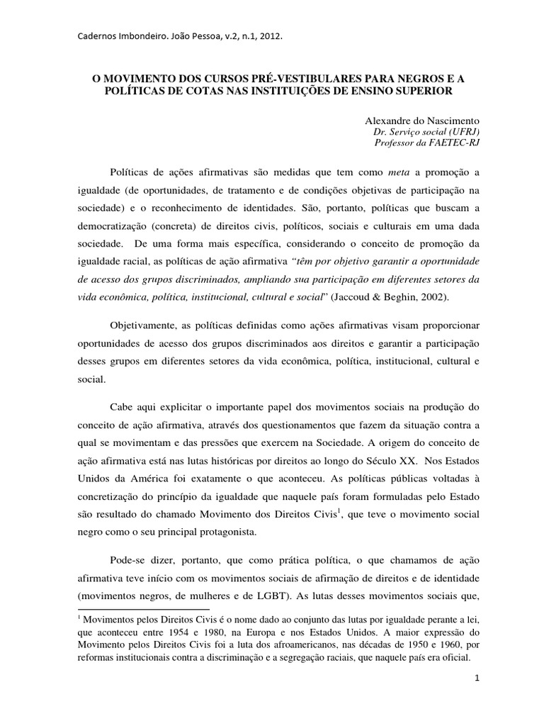 Ações Afirmativas e Cotas Raciais no Brasil | PDF | Ação afirmativa ...