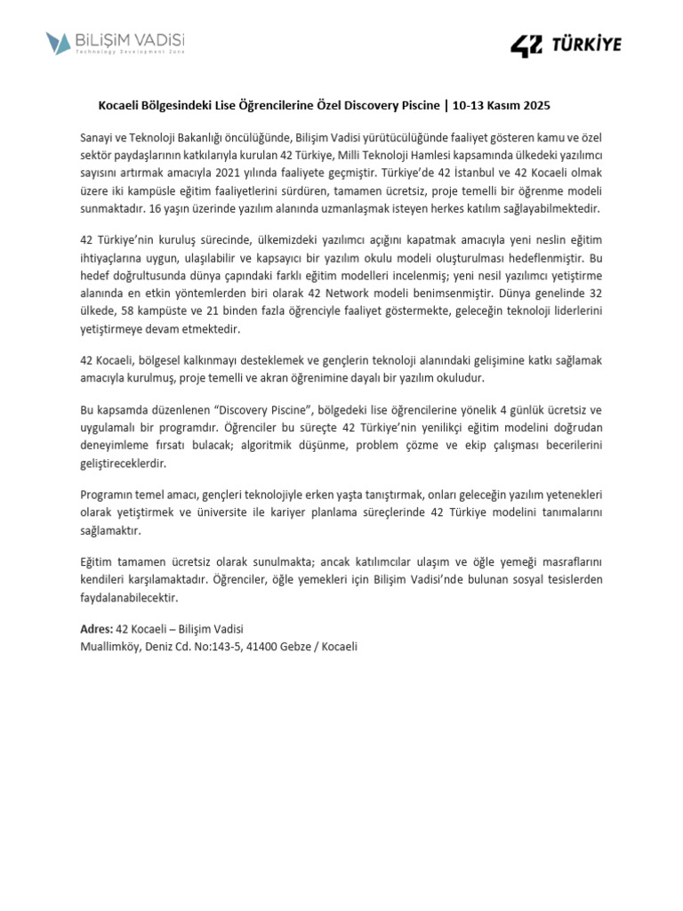 Discovery Piscine - 10-13 Kasım 2025 42 PLAN | PDF