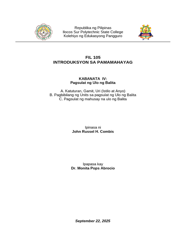 KABANATA IV Pagsulat NG Ulo NG Balita | PDF