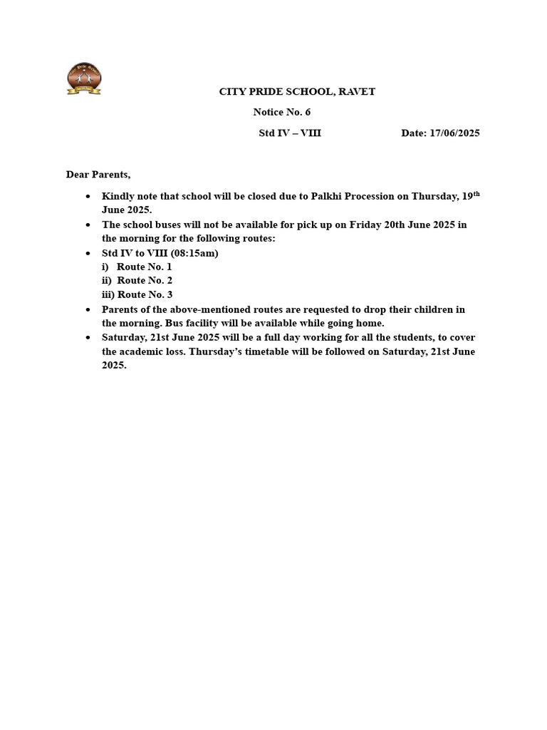 Notice No. 6 Palkhi 25 - STD 4 To 8.1750150288 | PDF