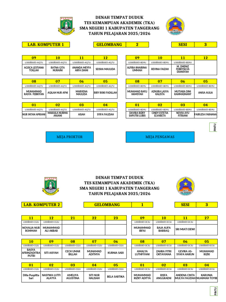 Denah Tempat Duduk TKA SMA 2025/2026 | PDF