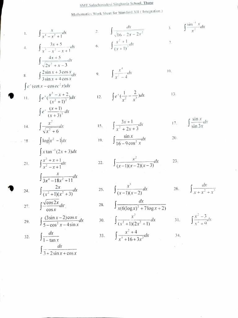 Integration Worksheet 12th | PDF | Chess Theory | Chess Openings