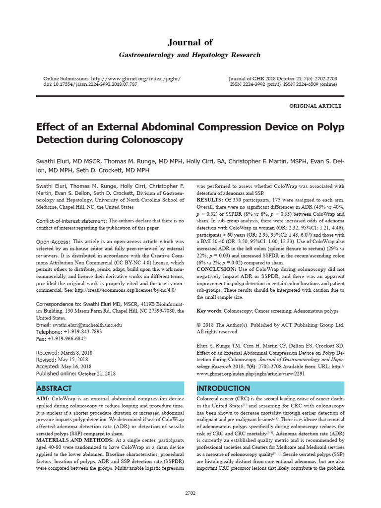 Effect of An External Abdominal Compression Device | PDF | Colorectal ...