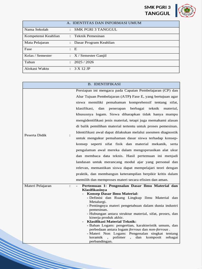 Modul Ajar - DPK Pengetahuan BHN | PDF