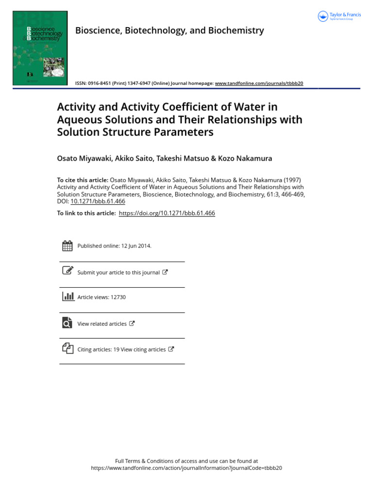 Water Activity and Coefficient Analysis | PDF | Viscosity | Physical ...