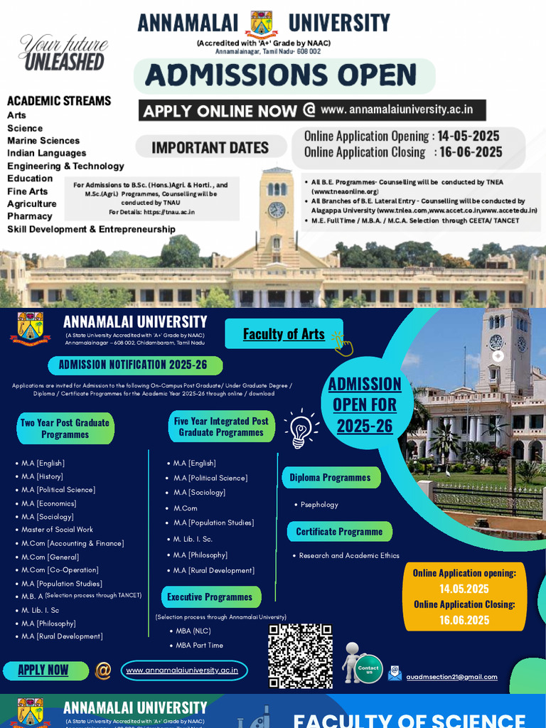 Annamalai University Admission 2025-26 | PDF | Engineering | Postgraduate Education
