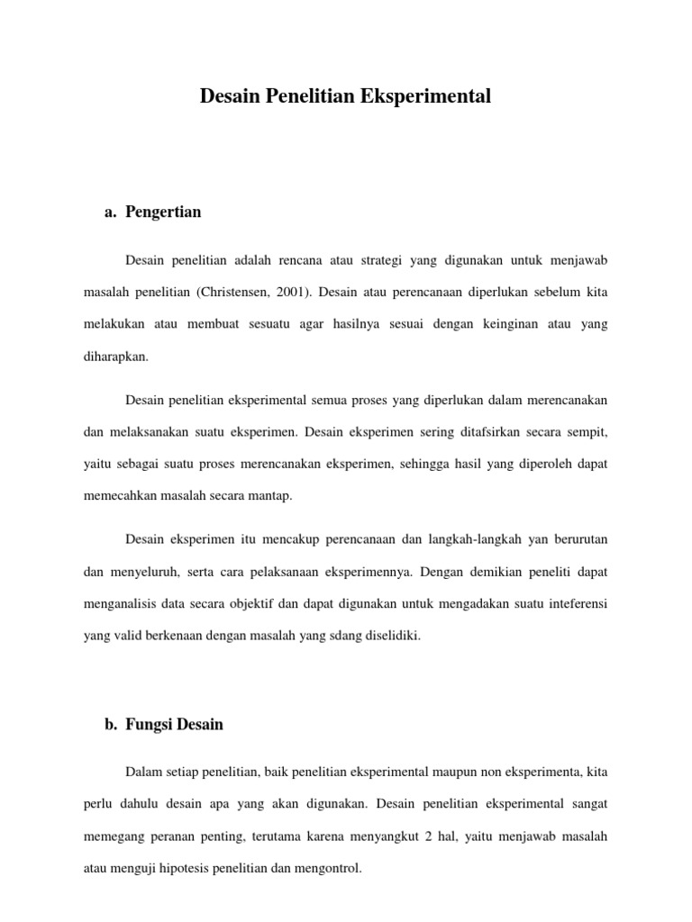 Desain Penelitian Eksperimental | PDF
