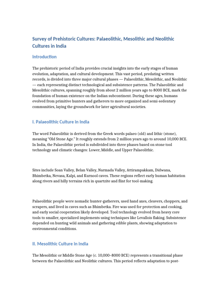Prehistoric Cultures in India Assignment Divya | PDF | Paleolithic ...