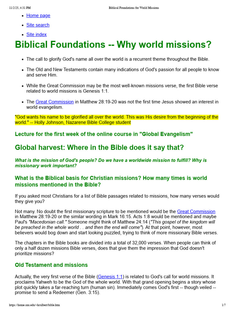 Biblical Foundations for World Missions | PDF | Book Of Genesis | Jesus