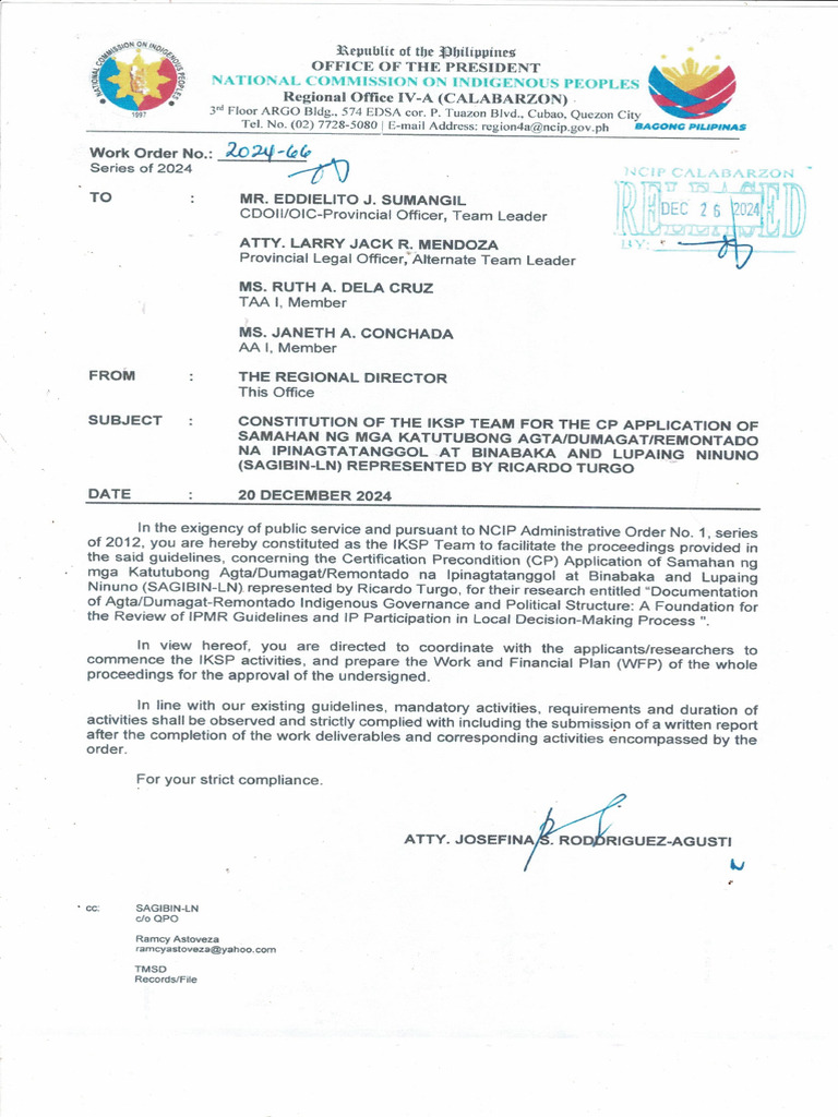 Ncip Work Order (1) | PDF