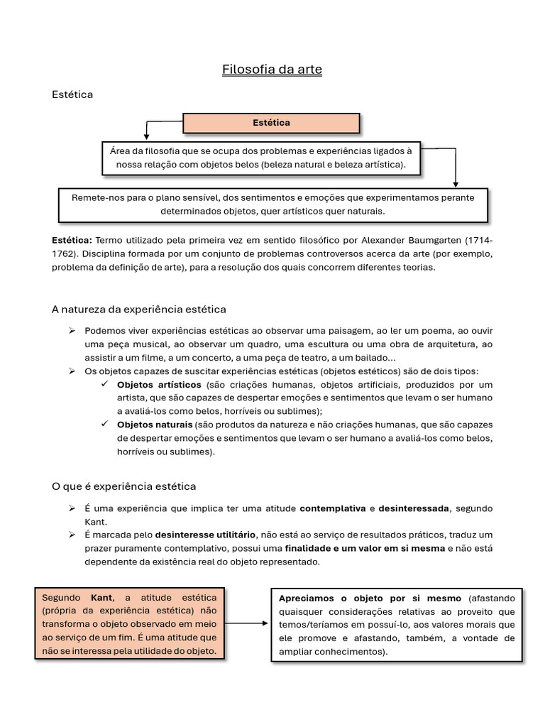 Resumos - Filosofia da arte | PDF | Estética | Beleza