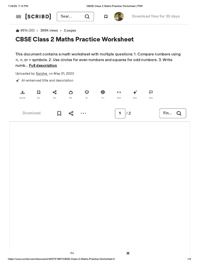 CBSE Class 2 Math Worksheet PDF | PDF | Scribd