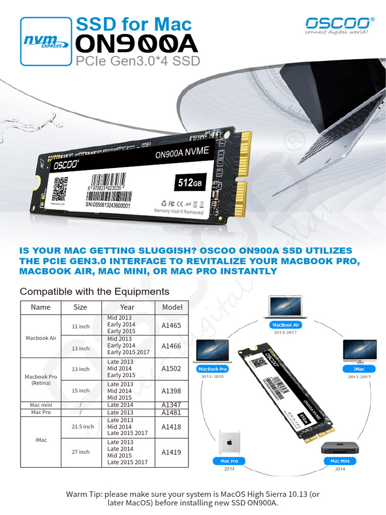 Upgrade Mac with OSCOO ON900A SSD | PDF | Solid State Drive | Apple Inc.
