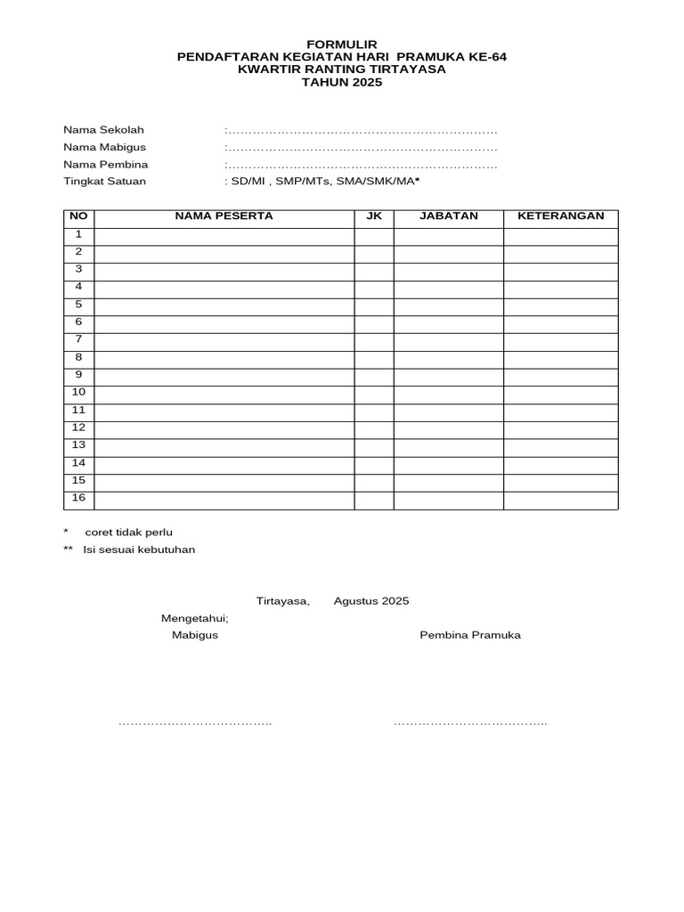 Formulir Pendaftaran Hari Pramuka | PDF