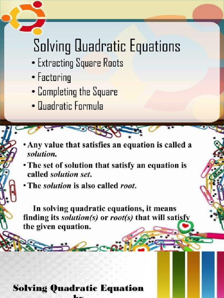 Math 9 Solving Quadratic Equations | PDF