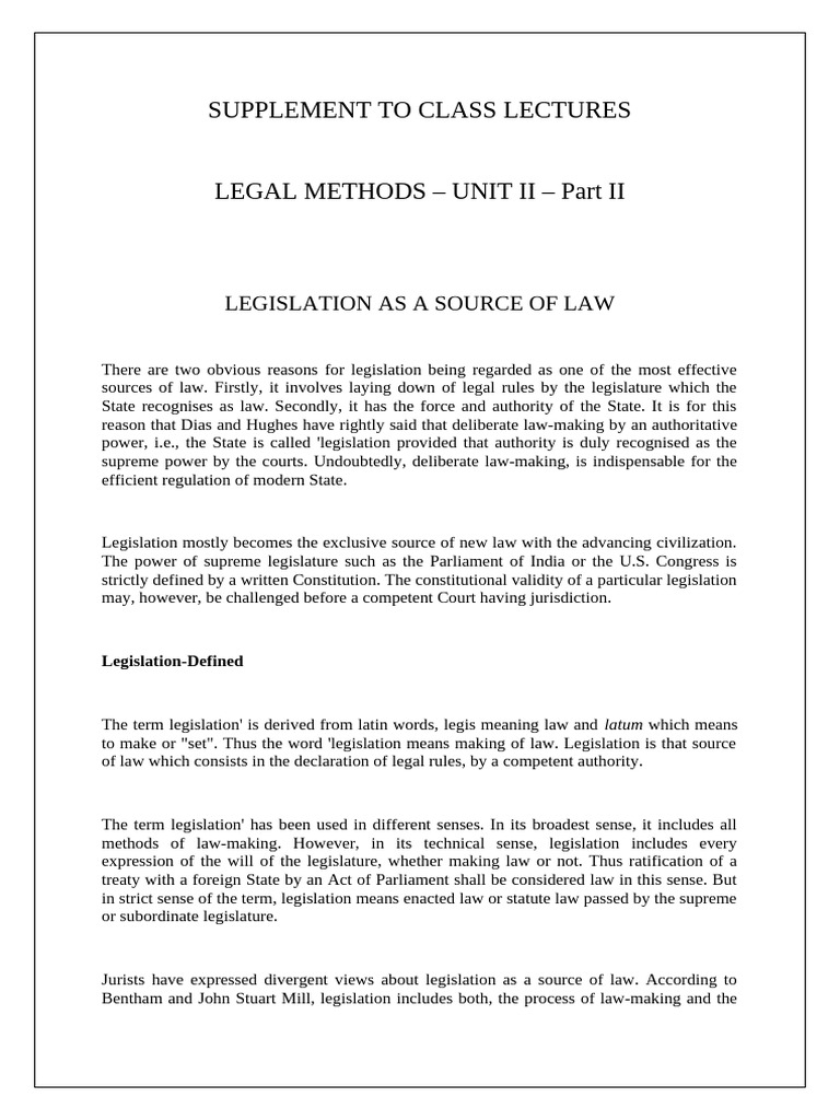 Understanding Legislation as Law Source | PDF | Statutory ...