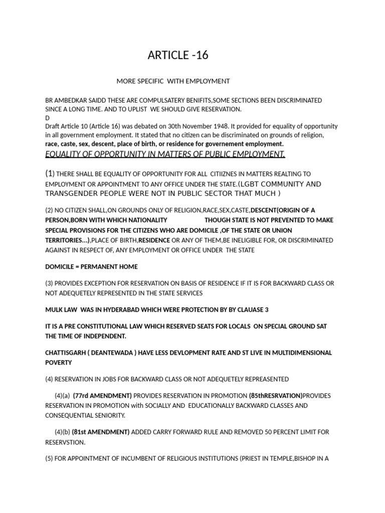 ARTICLE 16 | PDF | Politics Of India | Government Of India