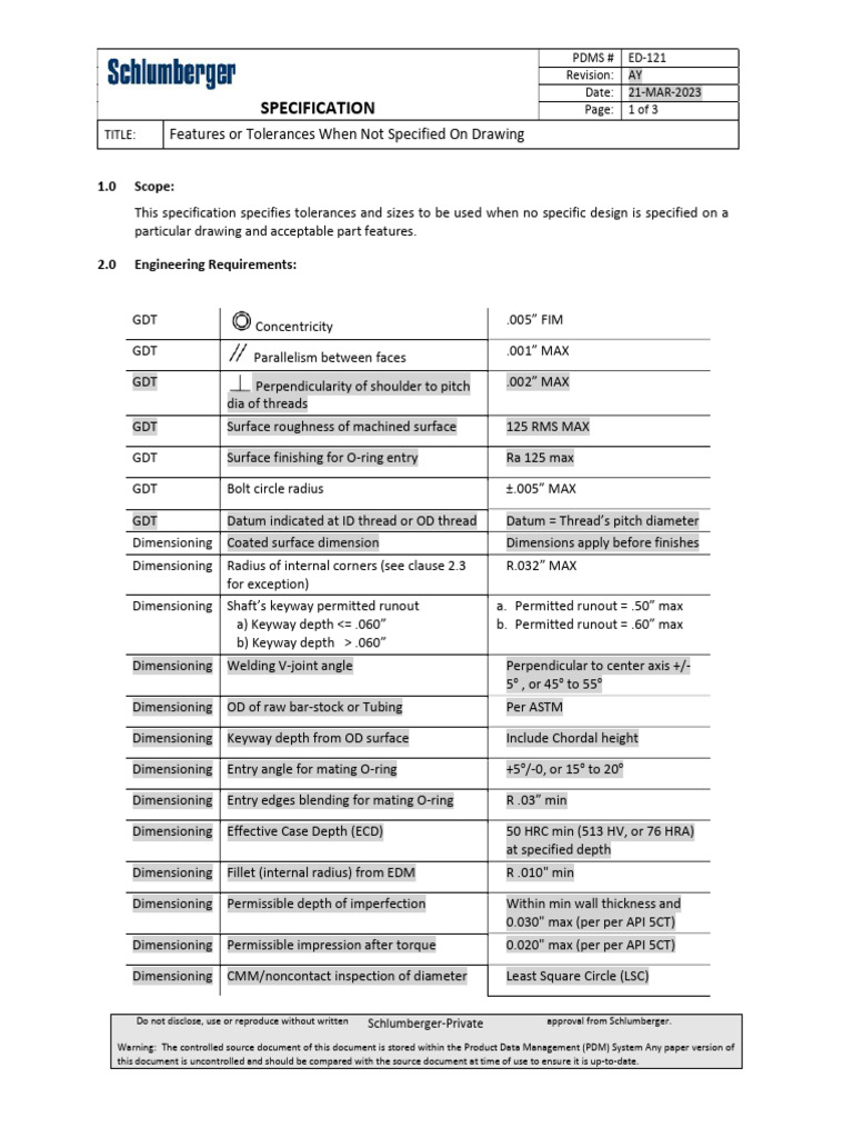 ED-121 AY Features or Tolerances When Not Specified On Drawing | PDF ...
