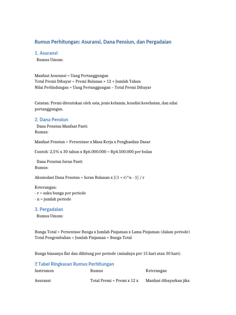 Rumus Asuransi, Pensiun, dan Pergadaian | PDF